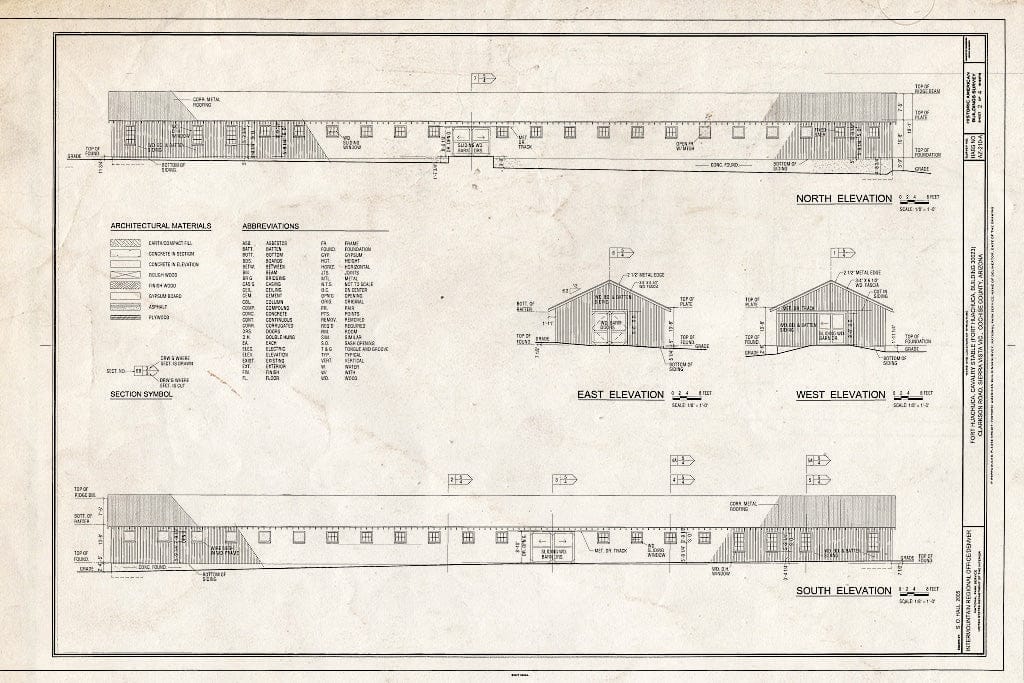 Blueprint Elevations - Fort Huachuca, Cavalry Stable, Clarkson Road, S ...