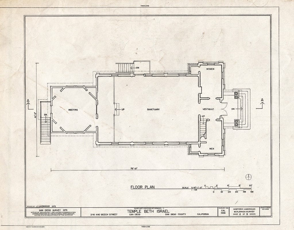 Blueprint HABS Cal,37-SANDI,14- (Sheet 2 of 5) - Temple Beth Israel, 1 ...