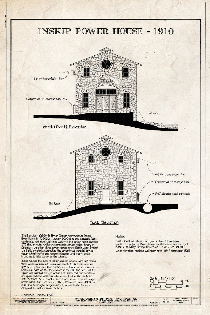 Blueprint Inskip Powerhouse: West (Front) Elevation, East Elevation ...