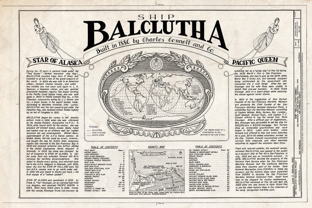 Blueprint Voyages, Vicinity Map, Table of Contents - Ship BALCLUTHA, 2 ...