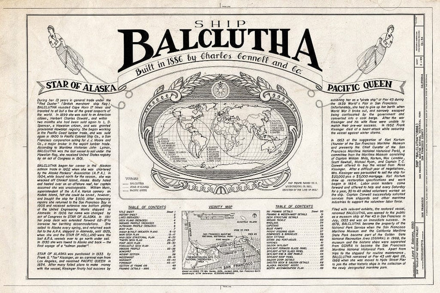 Blueprint Voyages, Vicinity Map, Table of Contents - Ship BALCLUTHA, 2 ...