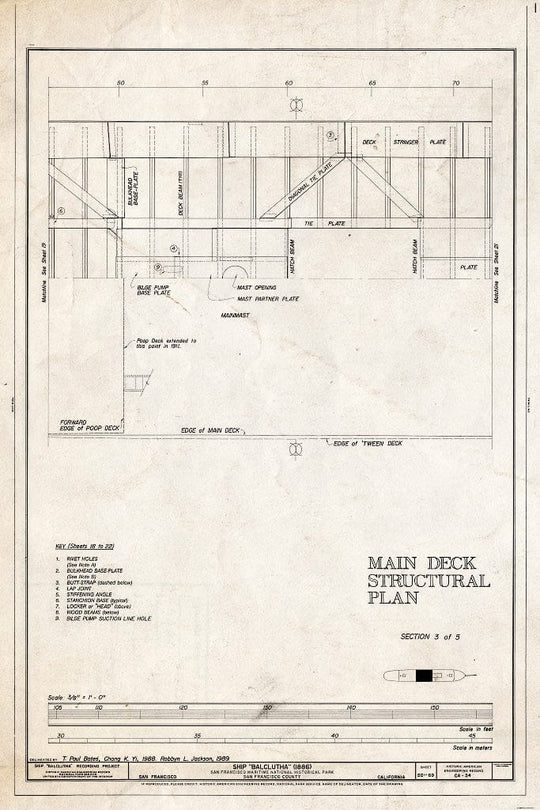 Blueprint Main Deck Structural Plan, Section 3 of 5 - Ship BALCLUTHA ...