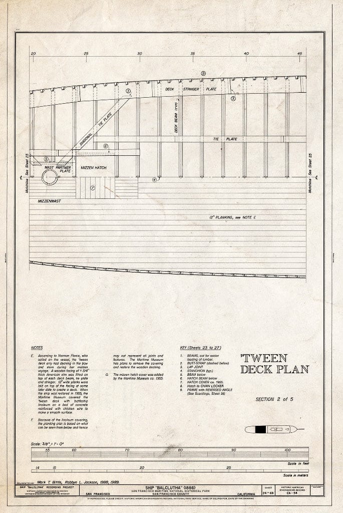 Blueprint Tween Deck Plan, Section 2 of 5 - Ship BALCLUTHA, 2905 Hyde ...