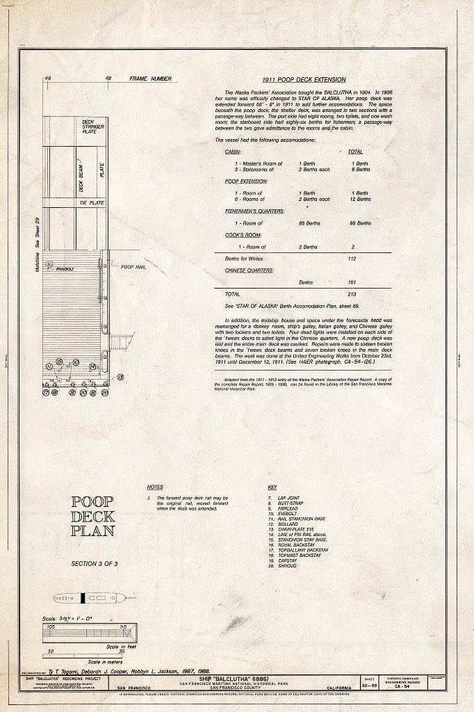 Blueprint Poop Deck Plan, Section 3 of 3 - Ship BALCLUTHA, 2905 Hyde S ...