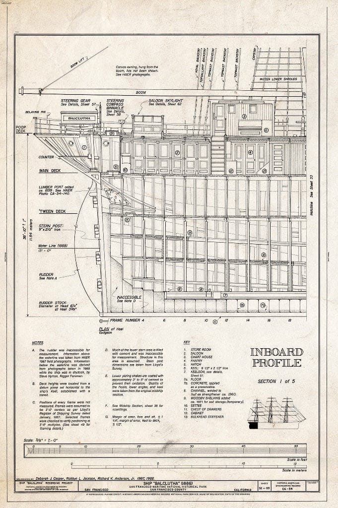 Blueprint Inboard Profile, Section 1 of 5 - Ship BALCLUTHA, 2905 Hyde ...