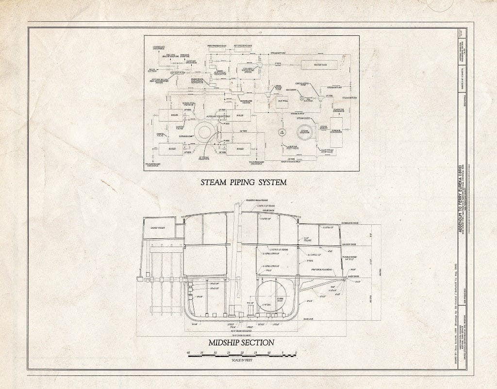 Blueprint Half-Breadth Plan, Sheer Plan - Ferry Eureka, Hyde Street Pi ...