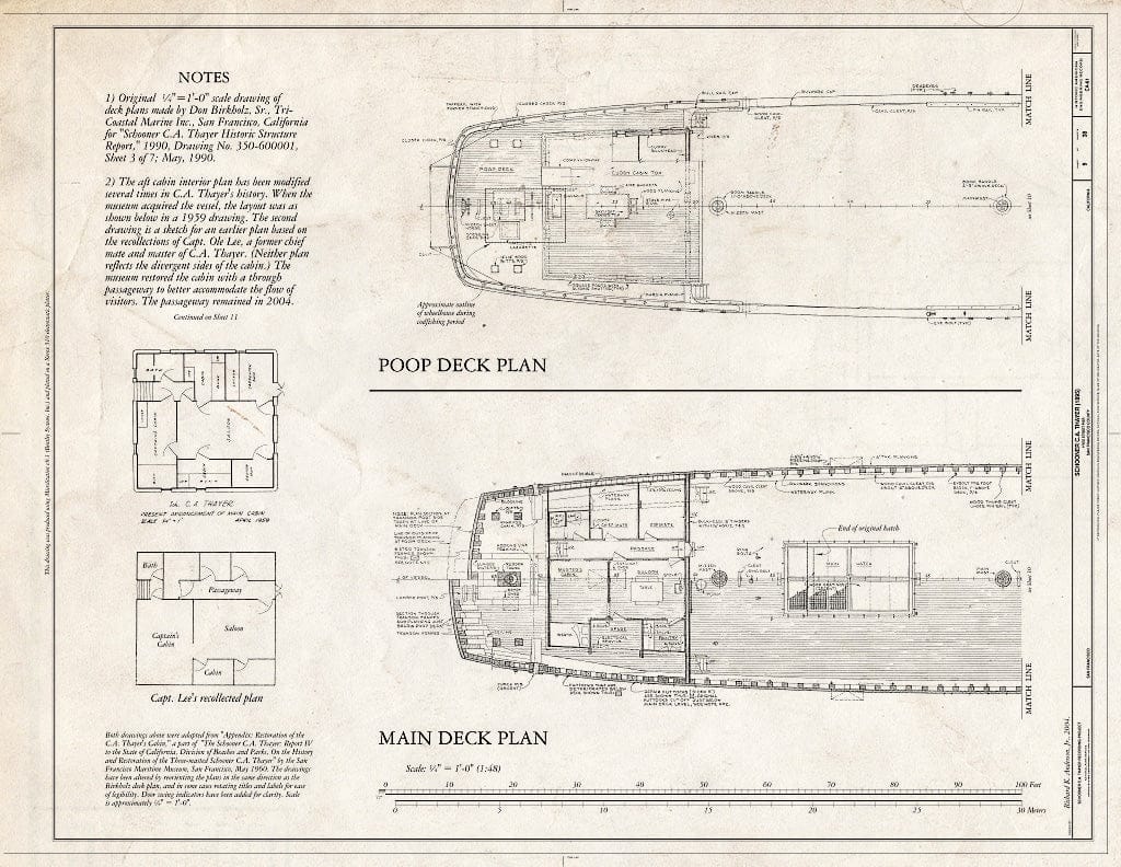 Blueprint Poop Deck Plan, Main Deck Plan - Schooner C.A. Thayer, Hyde ...