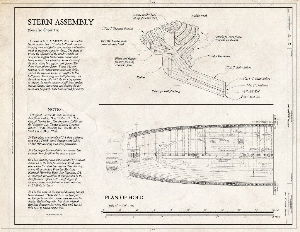 Blueprint Stern Assembly, Plan of Hold - Schooner C.A. Thayer, Hyde St ...