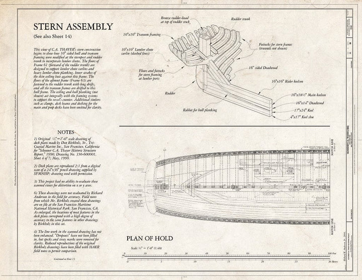 Blueprint Stern Assembly, Plan of Hold - Schooner C.A. Thayer, Hyde St ...