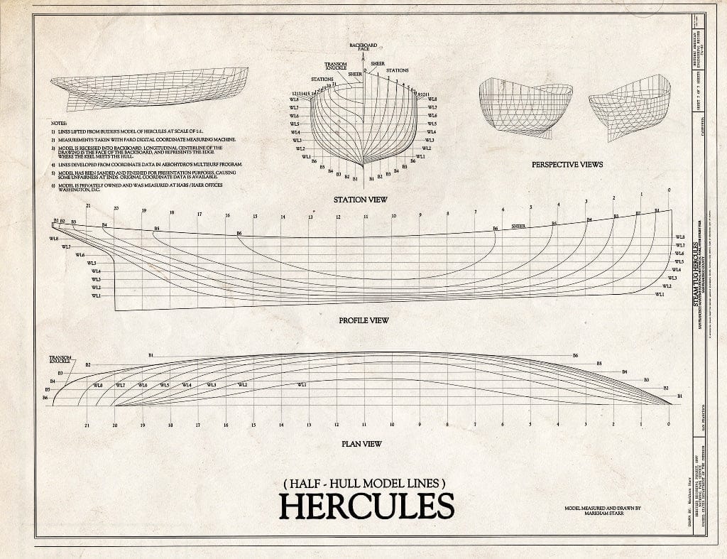 Blueprint Half-Hull Model Lines - Steam Tug Hercules, Hyde Street Pier ...