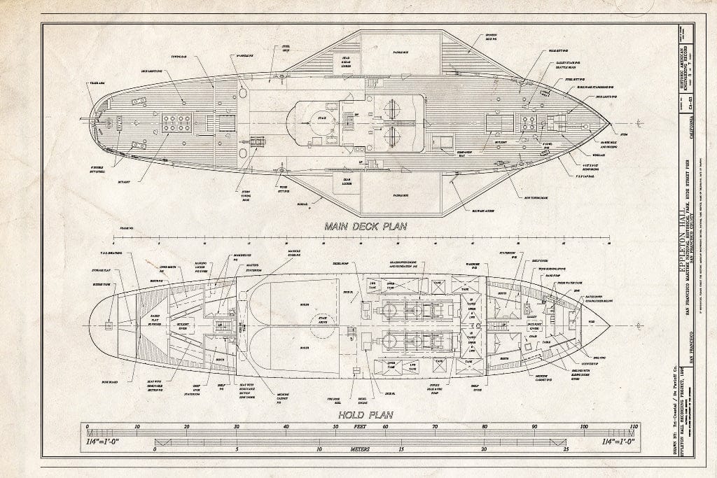 Blueprint Main Deck Plan, Hold Plan - Steam Tug EPPLETON Hall, Hyde St ...