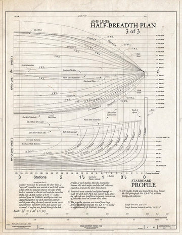 Blueprint As-is Lines: Half-Breadth Plan, Starboard Profile, 3 of 3 ...