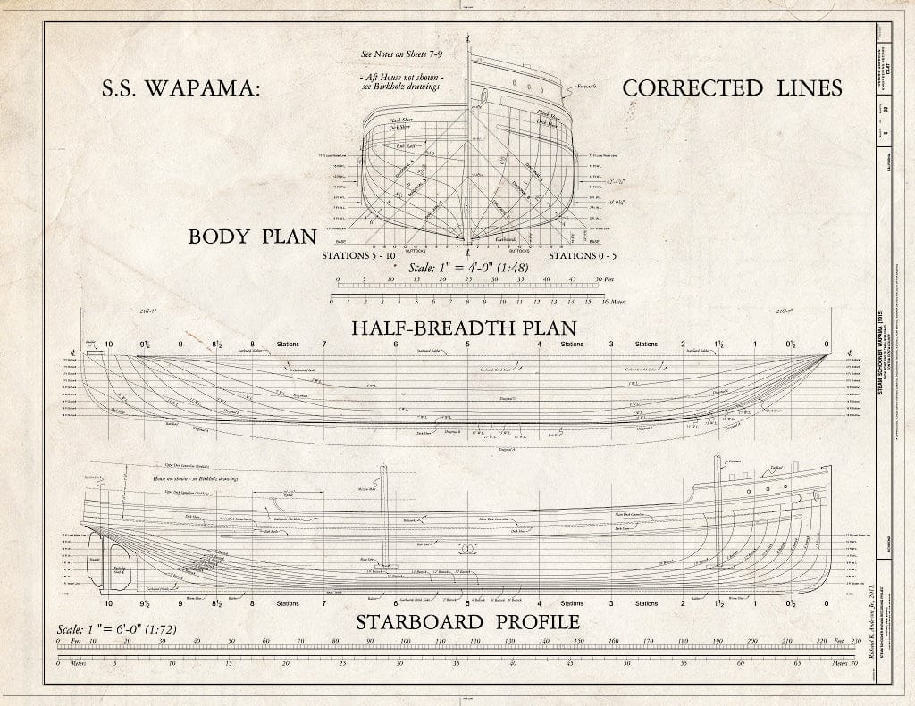Blueprint Corrected Lines: Body Plan, Half-Breadth Plan, Starboard Pro ...