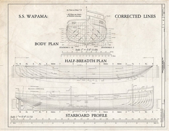 Blueprint Corrected Lines: Body Plan, Half-Breadth Plan, Starboard Pro ...