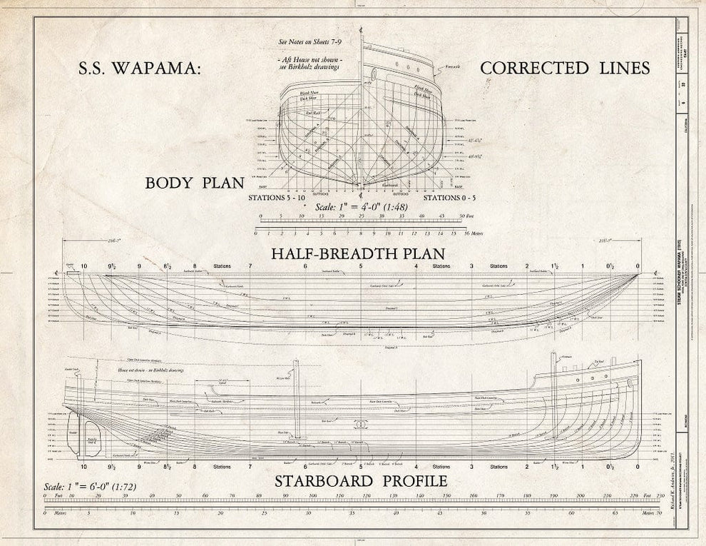 Blueprint Corrected Lines: Body Plan, Half-Breadth Plan, Starboard Pro ...