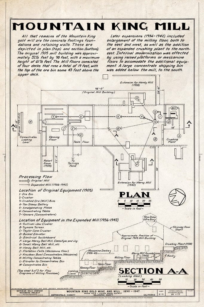 Blueprint Plan, Section AA - Mountain King Gold Mine & Mill, 4.3 Air M ...