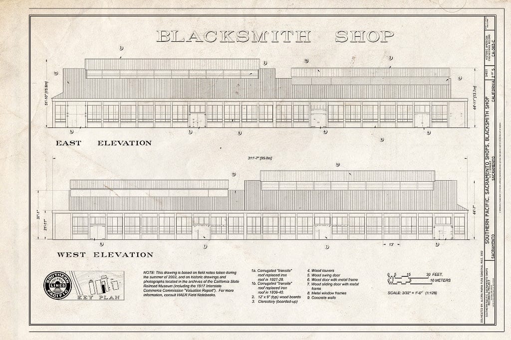 Blueprint Blacksmith Shop East Elevation, West Elevation - Southern Pa ...
