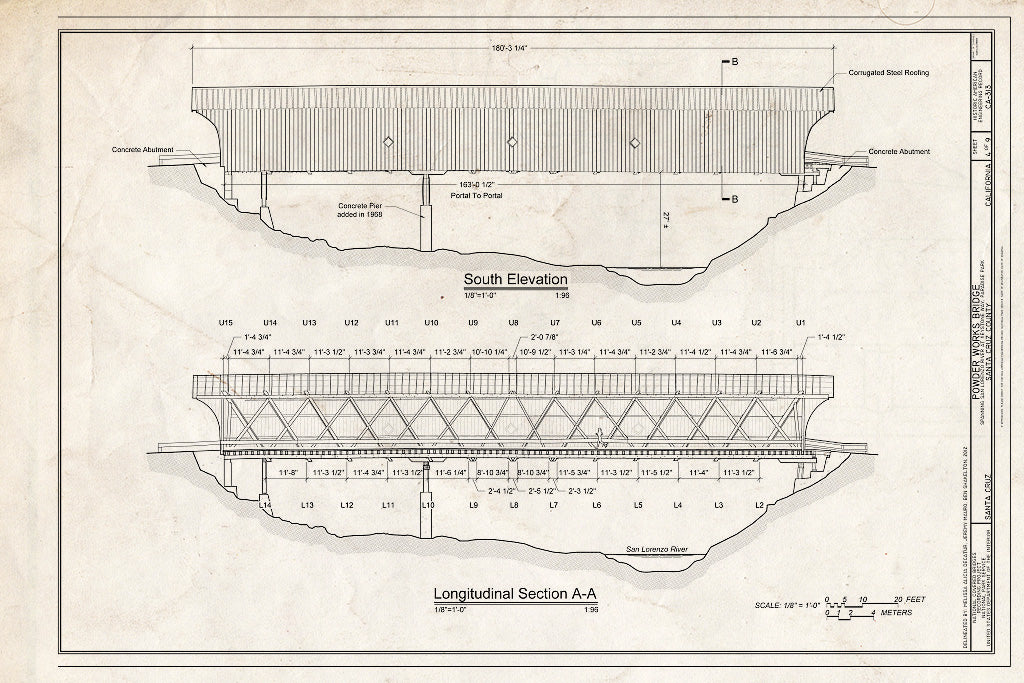 Blueprint South Elevation and Section - Powder Works Bridge, Spanning ...