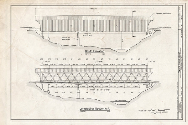 Blueprint South Elevation and Section - Powder Works Bridge, Spanning ...