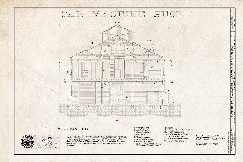 Blueprint Car Machine Shop Section BB - Southern Pacific, Sacramento S ...