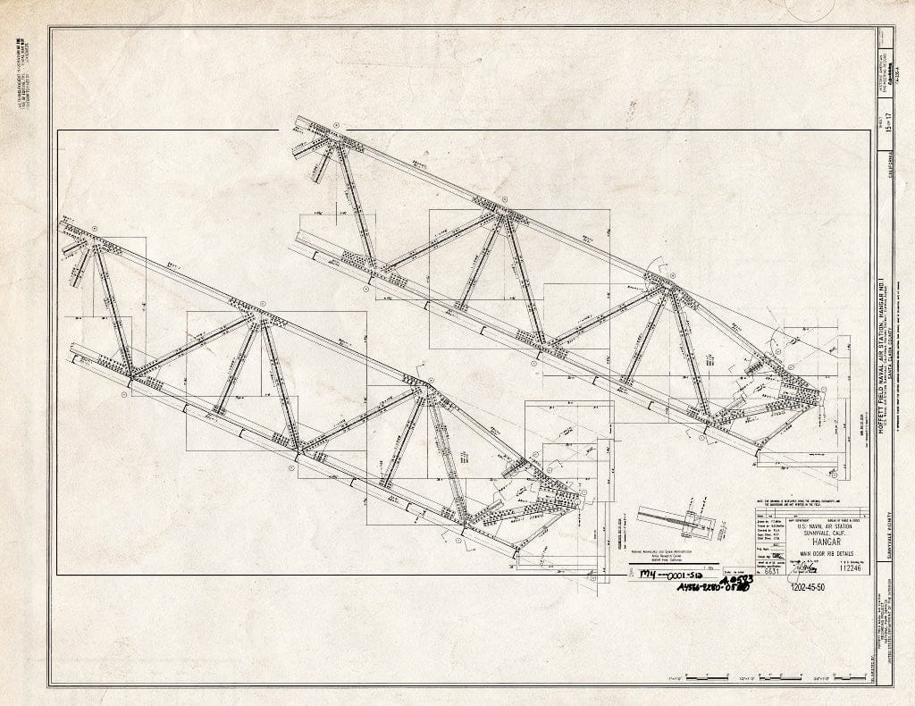 Blueprint Original Drawing - Main Door Rib Details - Naval Air Station ...