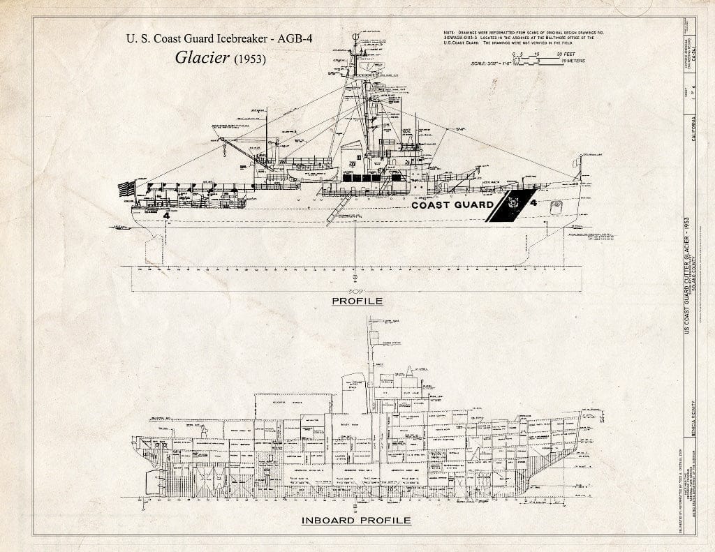 Blueprint Profile, Inboard Profile - US Coast Guard Icebreaker Glacier ...