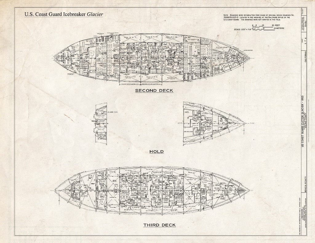 Blueprint Second Deck, Hold, Third Deck Plans - US Coast Guard Icebrea ...