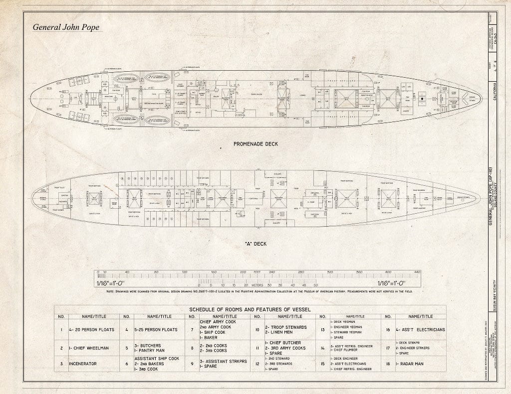 Blueprint Plans: Promenade Deck, A' Deck - General John Pope, Suisun B ...