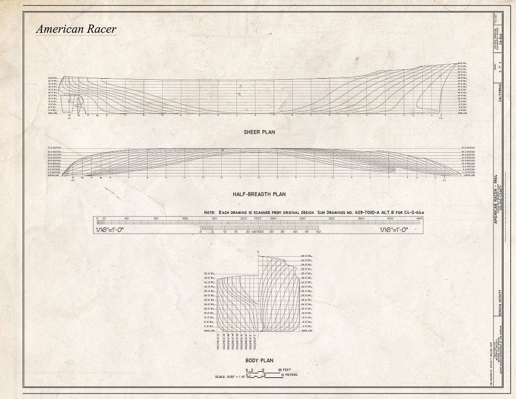 Blueprint Sheer Plan, Half-Breadth Plan, Body Plan - American Racer, S ...
