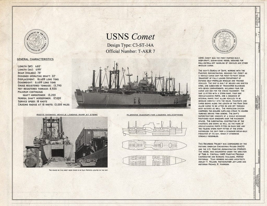 Blueprint Title Sheet - USNS Comet, Suisan Bay Reserve Fleet, Benicia ...