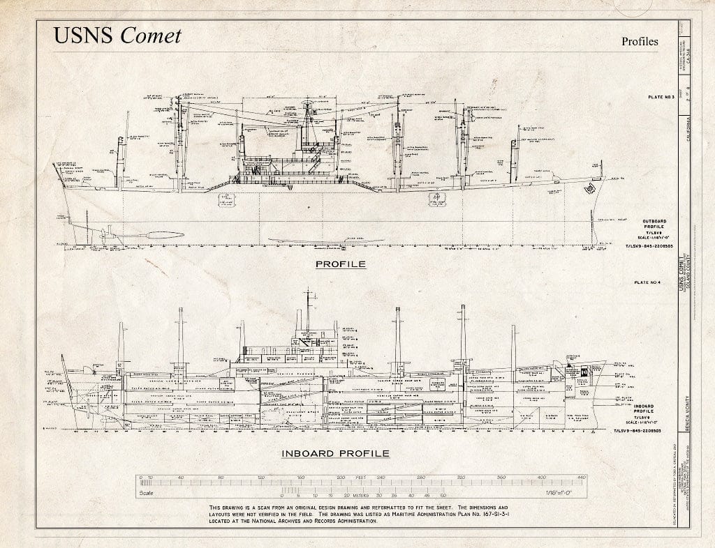 Blueprint Profile, Inboard Profile - USNS Comet, Suisan Bay Reserve Fl ...