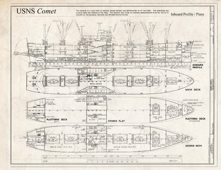 Blueprint Inboard Profile, Plans: Main Deck, Platform Deck (Forward an ...
