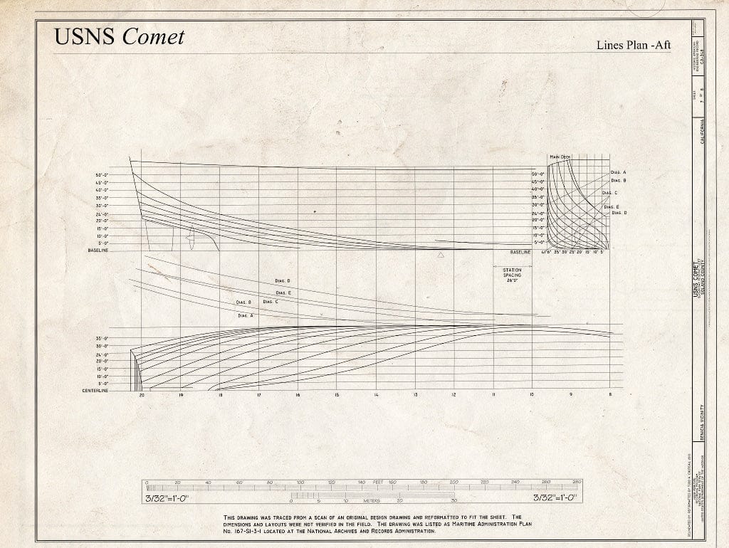 Blueprint Lines Plan-AFT - USNS Comet, Suisan Bay Reserve Fleet, Benic ...