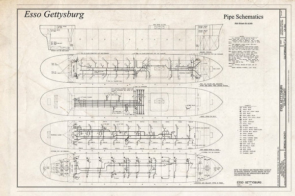 Blueprint Pipe Schematics - Esso Gettysburg, Suisun Bay Reserve Fleet ...