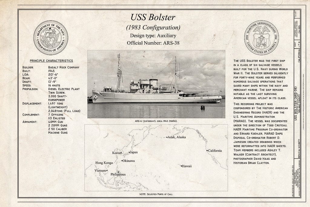 Blueprint Bolster Title Sheet - Bolster, Suisun Bay Reserve Fleet, Ben ...
