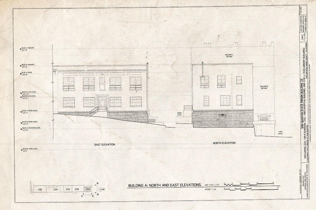 Blueprint Building A: North & East Elevations - San Quentin State Pris ...