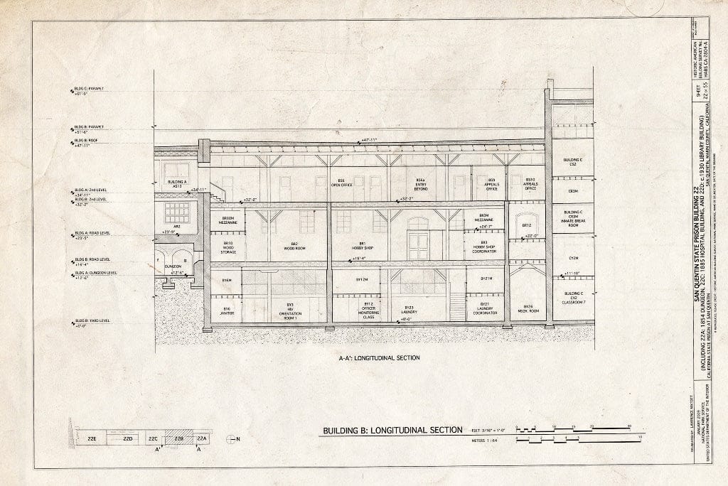 Blueprint Building B: Longitudinal Section - San Quentin State Prison ...