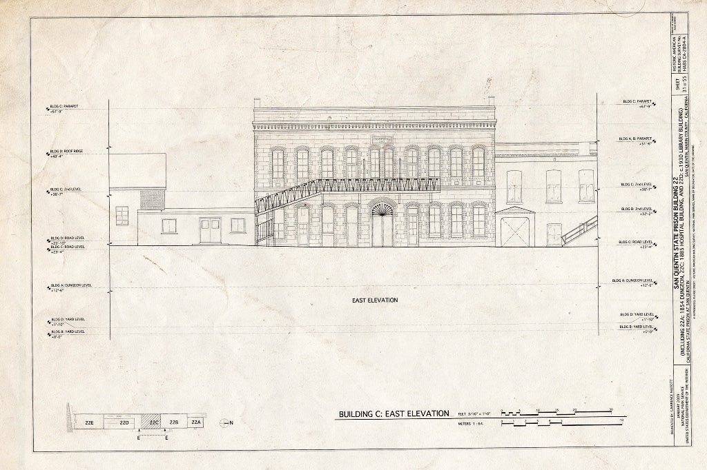 Blueprint Building C: East Elevation - San Quentin State Prison, Build ...