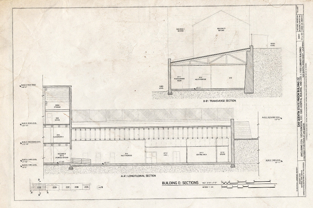 Blueprint Building E: Sections - San Quentin State Prison, Building 22 ...