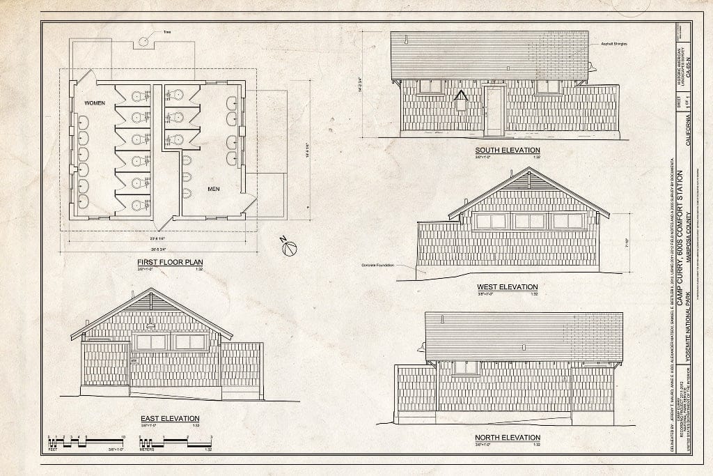 Blueprint Camp Curry, 600s Comfort Station Plan and Elevations - Camp ...