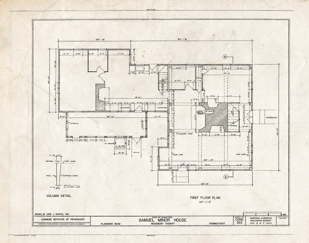 Blueprint HABS Conn,3-WOO.V,1- (Sheet 3 of 7) - Samuel Minor House, We ...