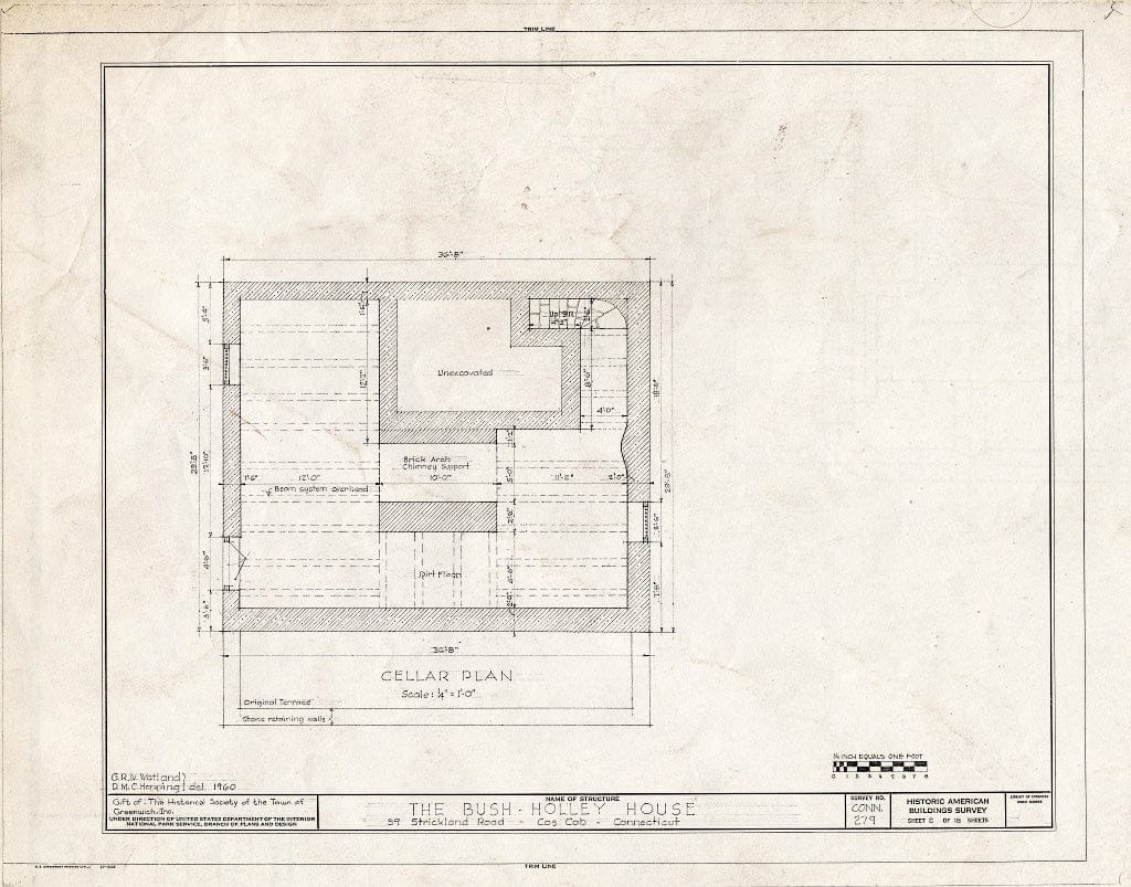 Blueprint Cellar Plan - Bush-Holley House, 39 Strickland Road, Cos Cob ...