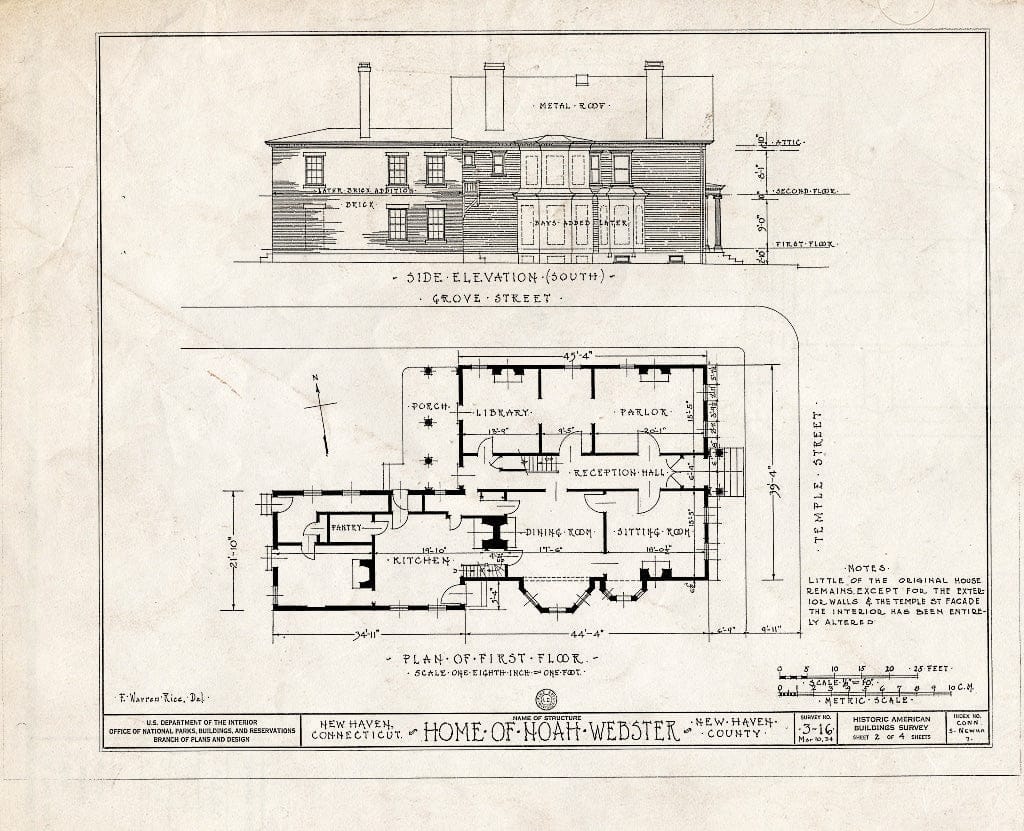 Blueprint HABS Conn,5-NEWHA,7- (Sheet 2 of 4) - Noah Webster House, Te ...