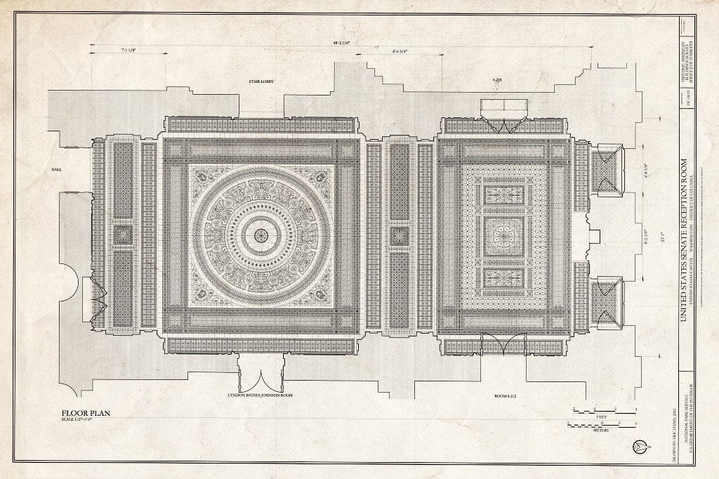 Blueprint Floor Plan - U.S. Capitol, Senate Reception Room, Intersecti ...