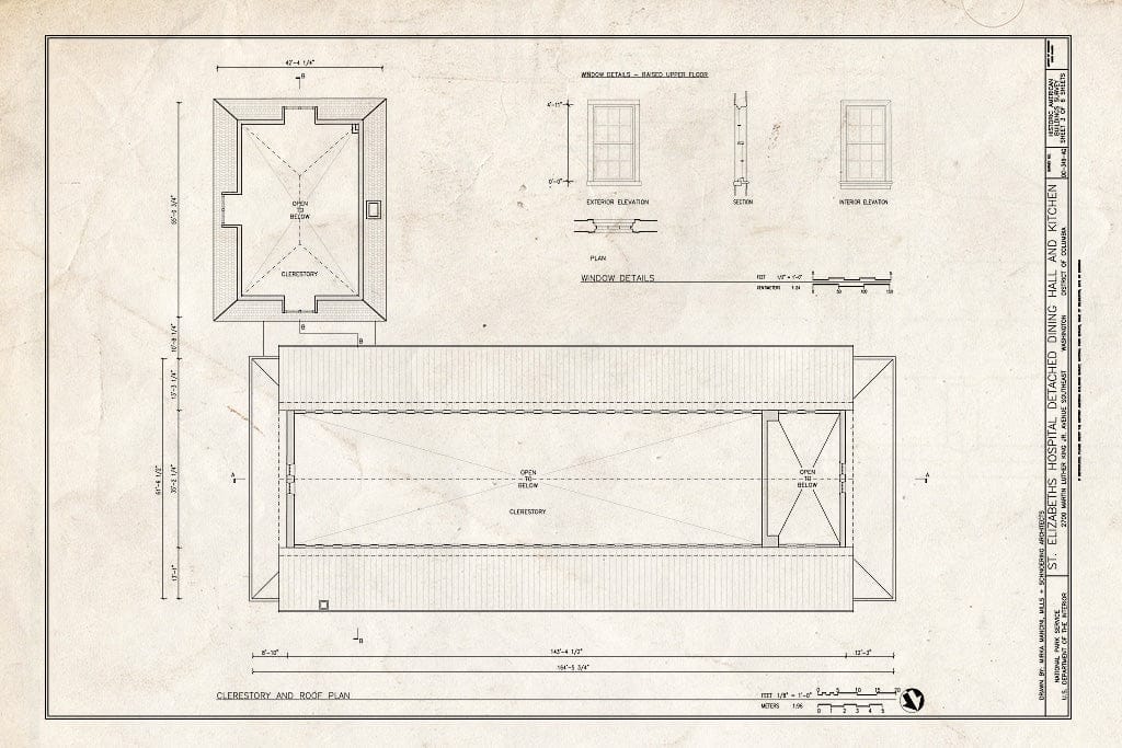 Blueprint Clerestory and Roof Plan - St. Elizabeths Hospital, Detached ...