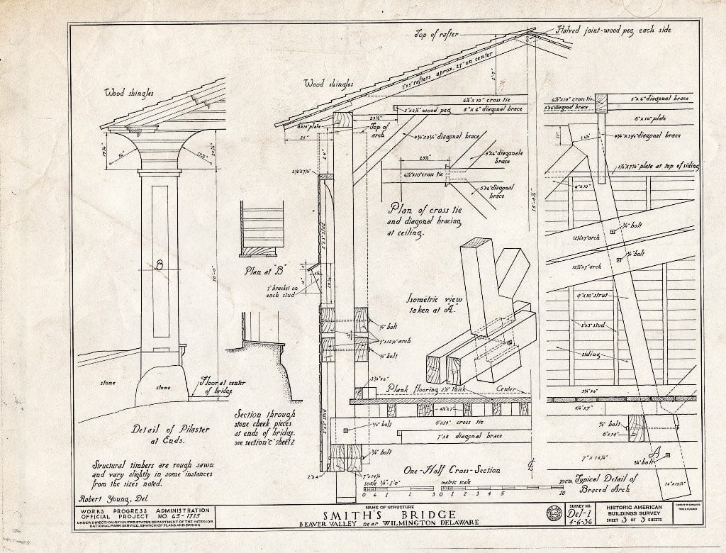 Blueprint Details, On Half Cross Section - Smith's Covered Bridge, Bea ...