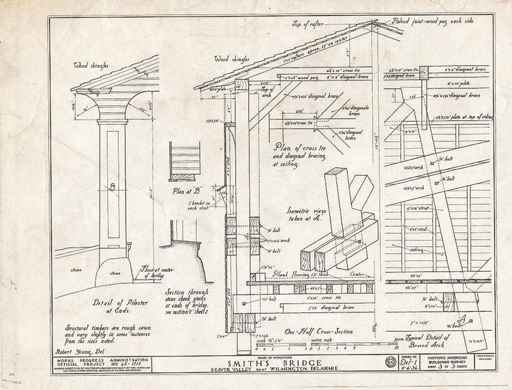 Blueprint Details, On Half Cross Section - Smith's Covered Bridge, Bea ...