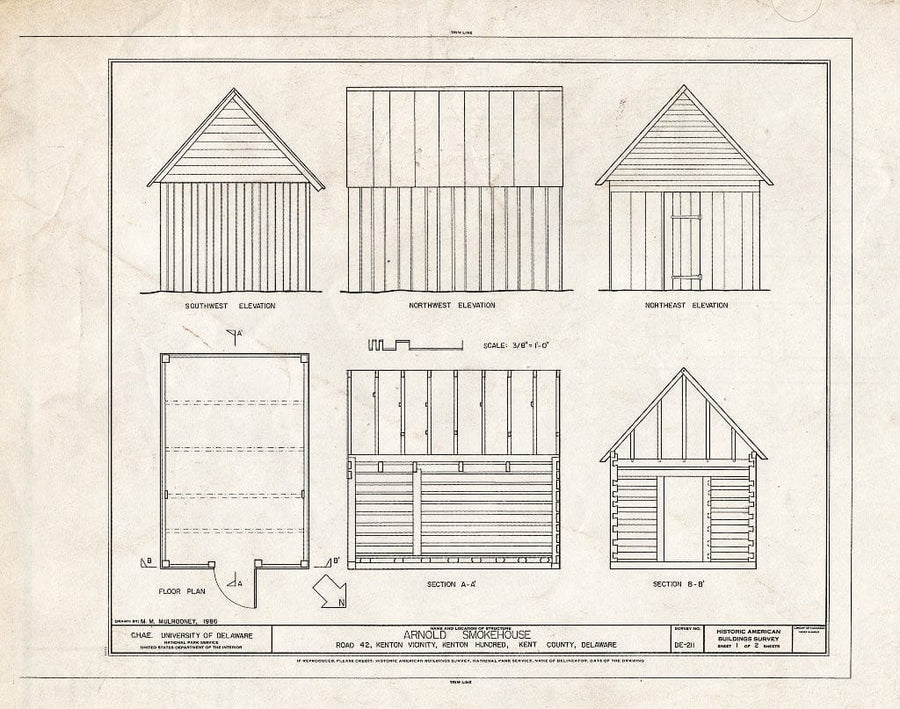Blueprint HABS DEL,1-Kent.V,2- (Sheet 1 of 2) - Arnold Smokehouse, Rou ...