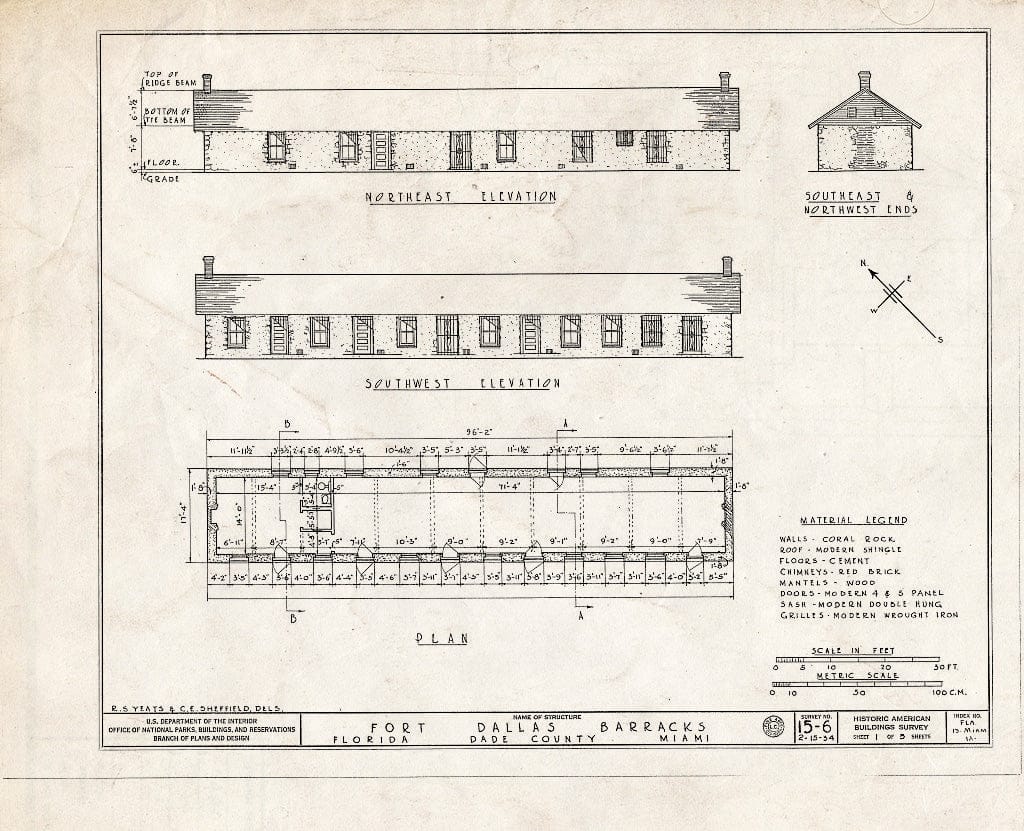 Blueprint HABS FLA,13-MIAM,1A- (Sheet 1 of 5) - Fort Dallas, Barracks ...