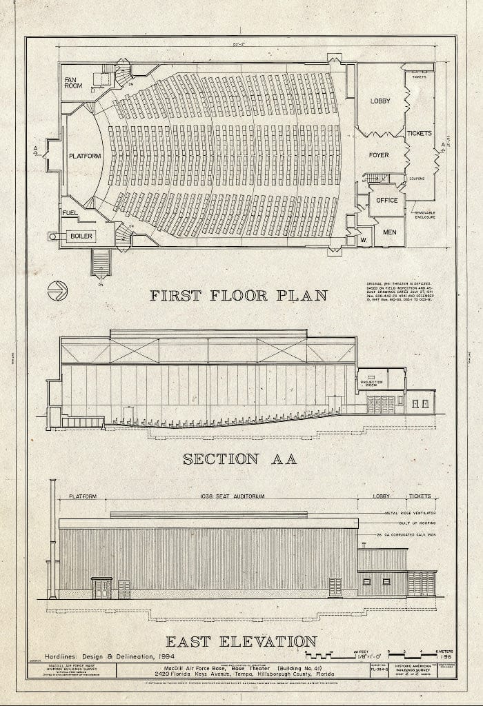 Blueprint First Floor Plan, Section, and East Elevation - MacDill Air ...
